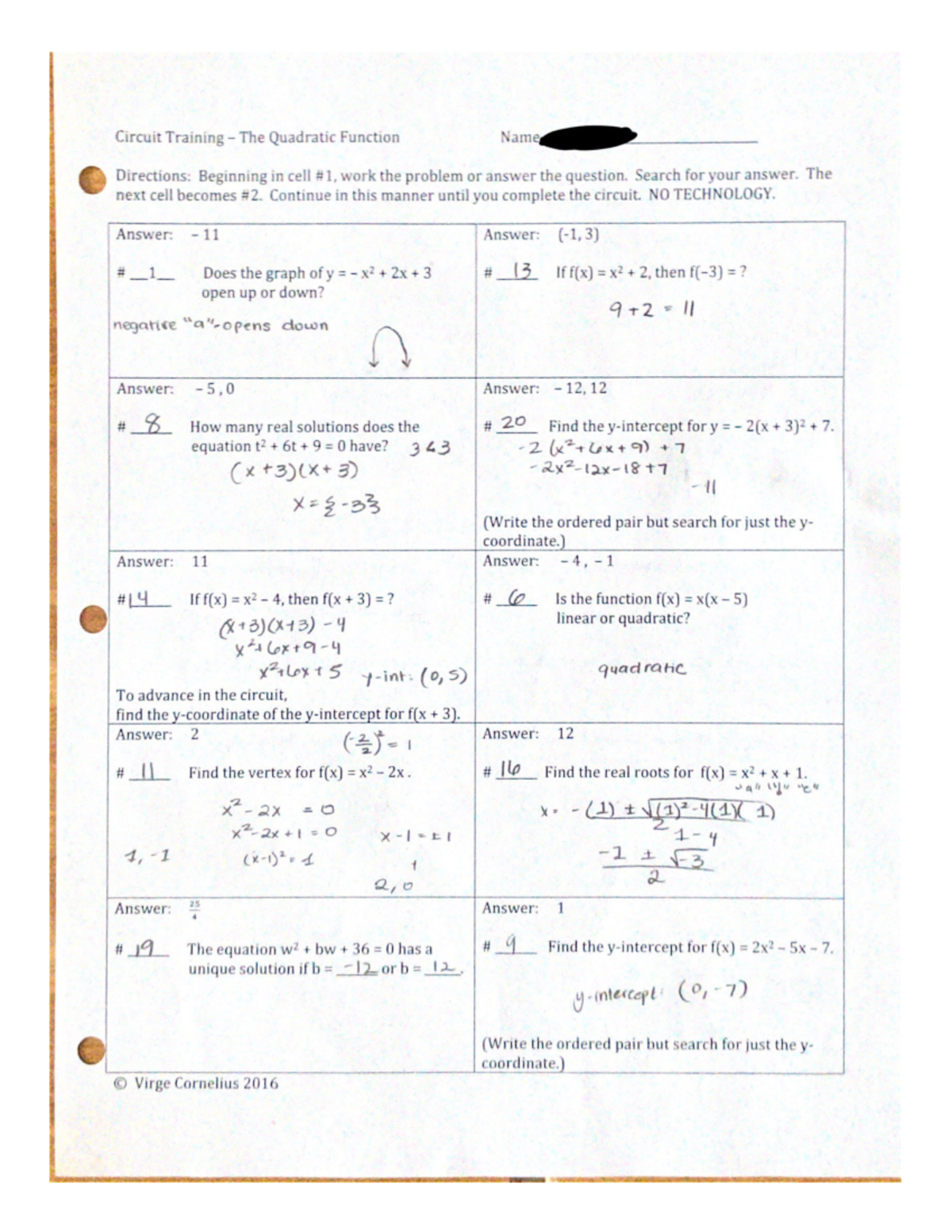 Circuit Training - The Quadratic Function 2 - Search for your answer ...