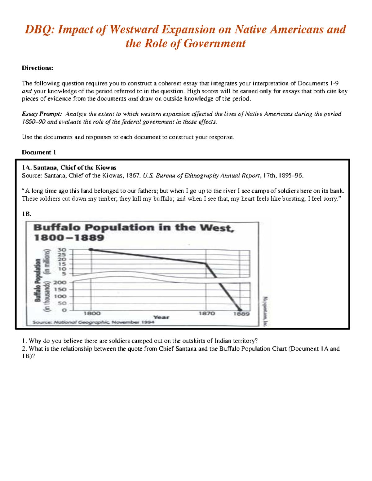 Breanna Shepard - HIST 2020 DBQ: Effects of Western Expansion on Native ...