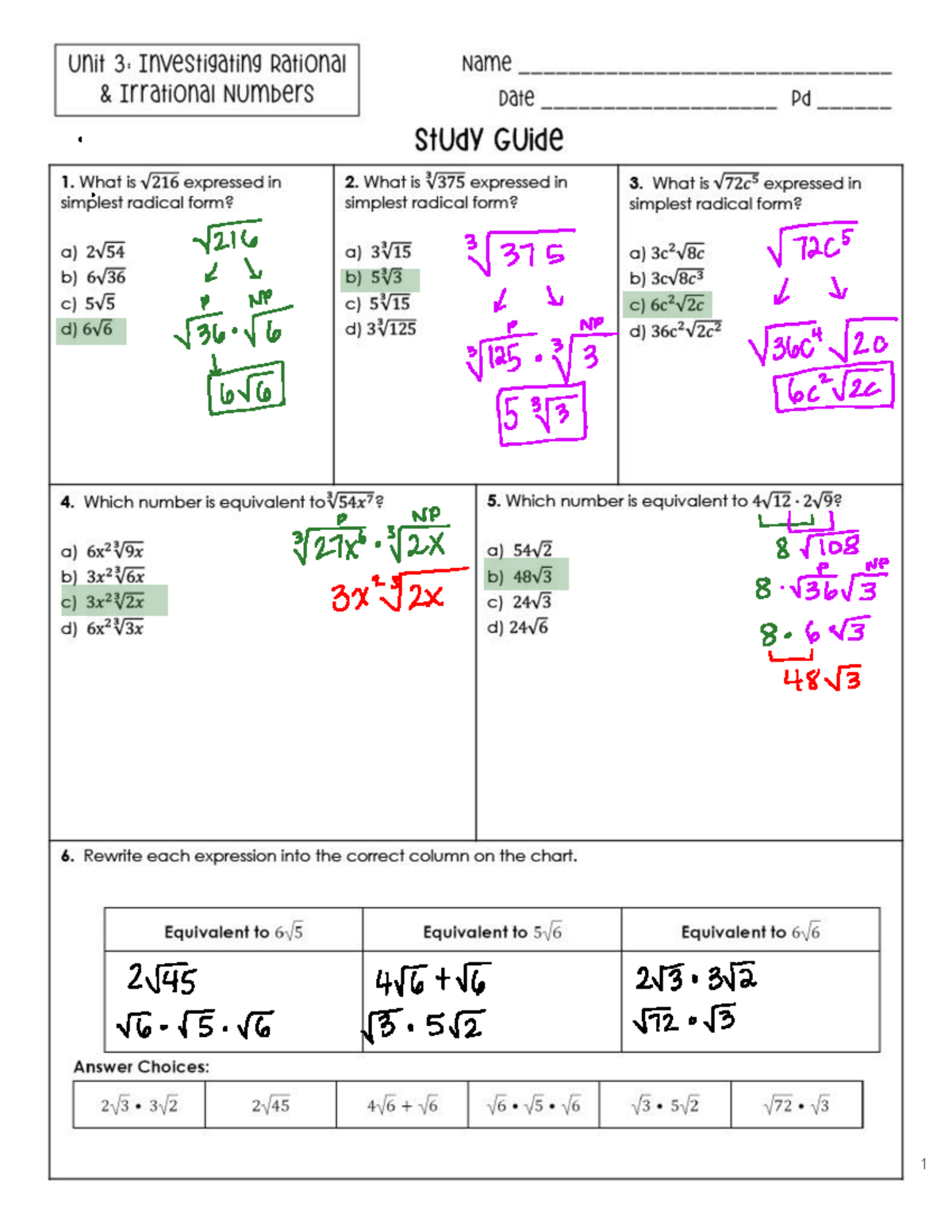 Unit 3: Study Guide on Rational and Irrational Numbers - Studocu