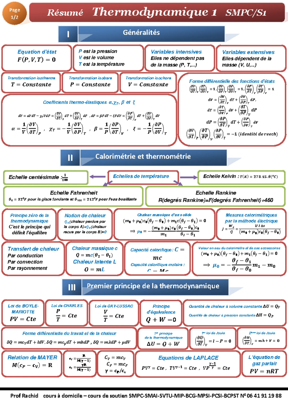Resume Thermodynamique-4 - Page 1/ I Résumé Thermodynamique 1 SMPC/S Généralités Equation d’état ...