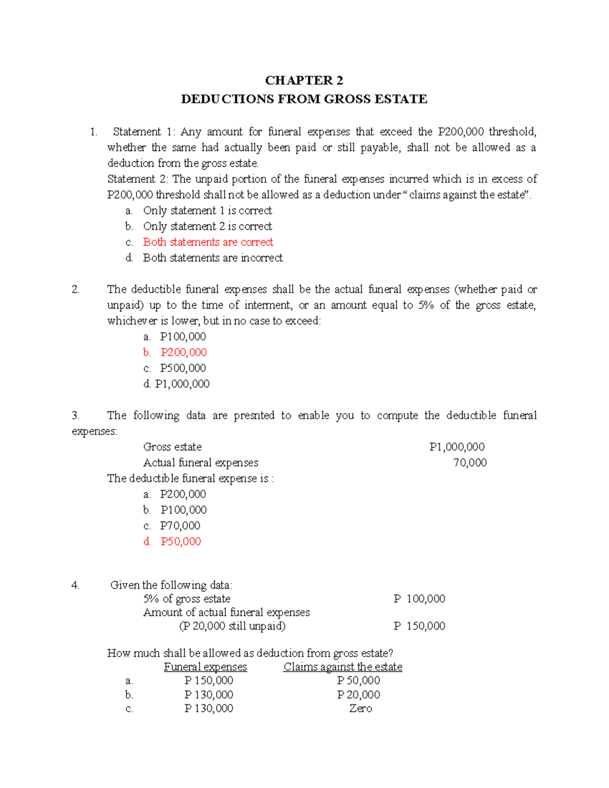 Chapter 2: Deductible Expenses from Gross Estate (Taxation 101) - Studocu