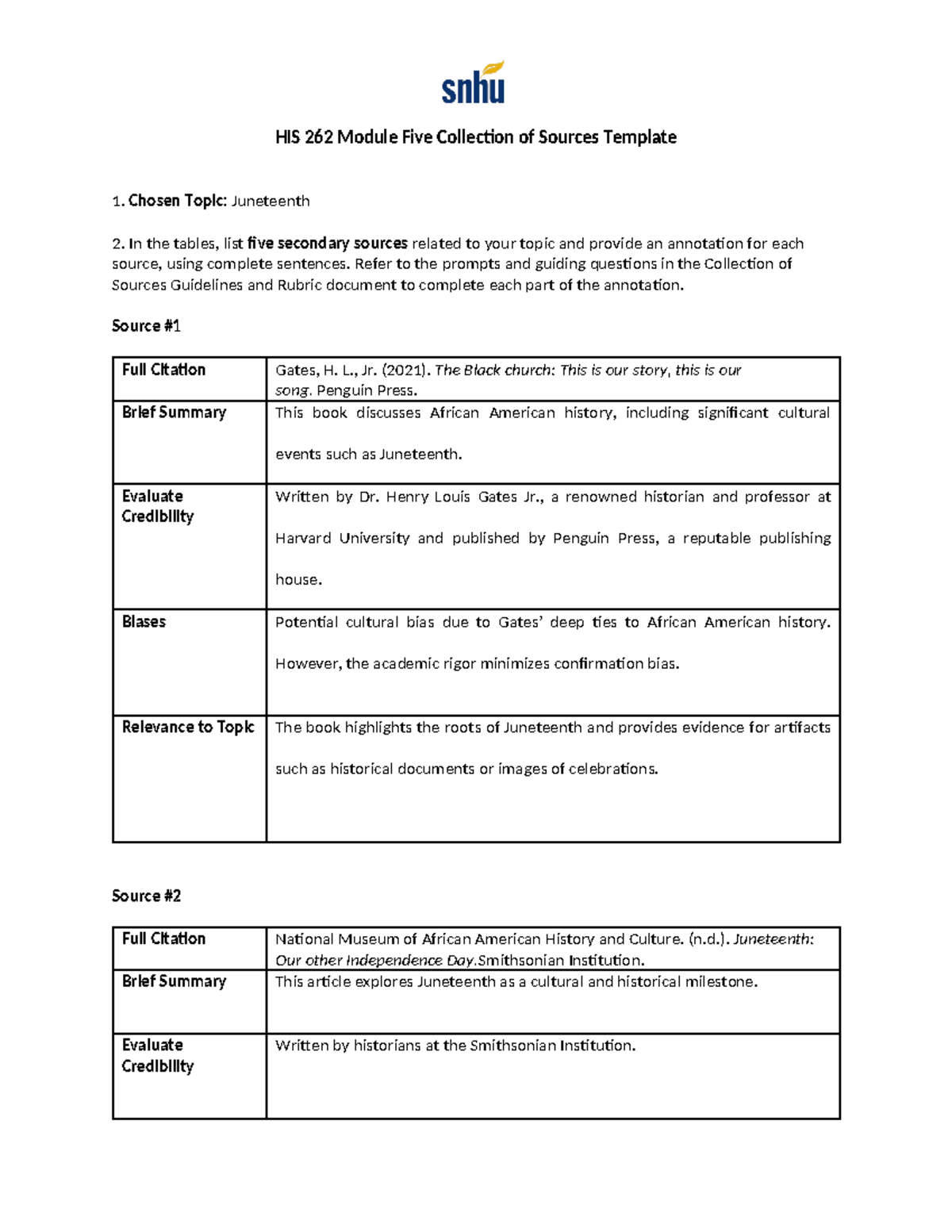 HIS 262 Module Five Collection of Sources Template - Refer to the ...