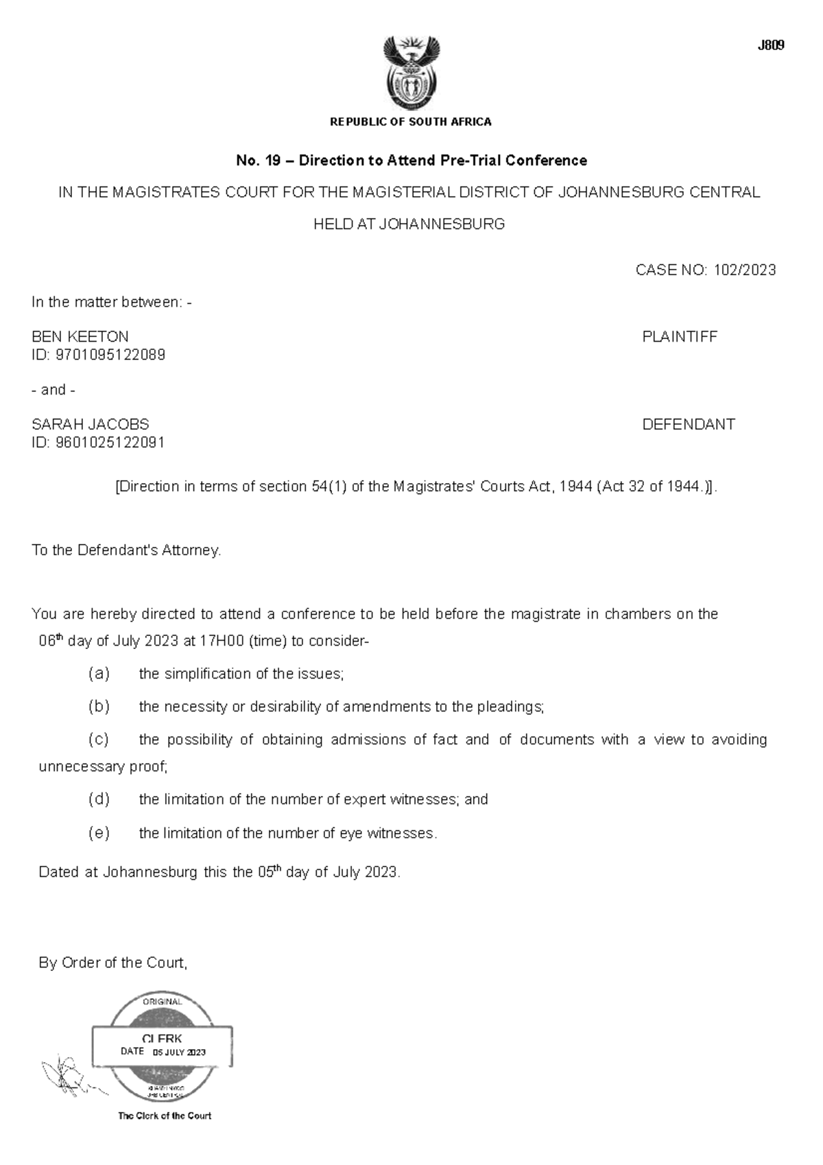 Pre-Trial Conference Directive - Case No: 102/ - Ben Keeton - Studocu