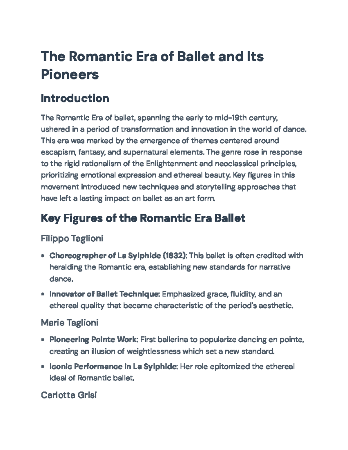 Romantic Era of Ballet: Pioneers and Innovations in Dance - The ...