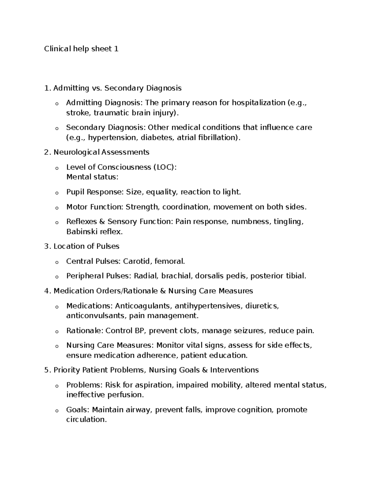 Clinical Help Sheet 1: Admitting vs. Secondary Diagnosis Notes - Studocu