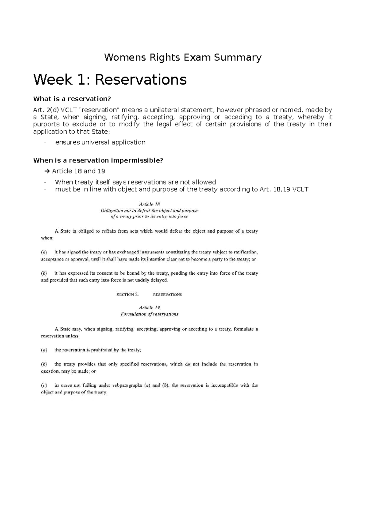Womens rights exam summary week 1: reservations and obligations ...