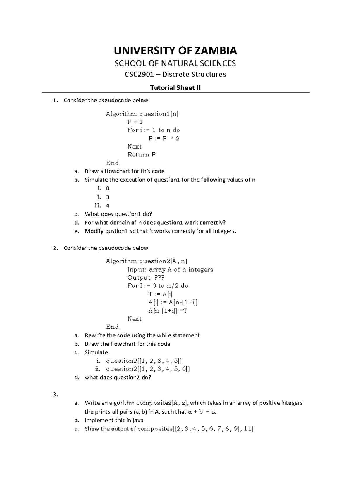 CSC2901 Discrete Structures Tutorial II: Exam Prep & Pseudocode ...