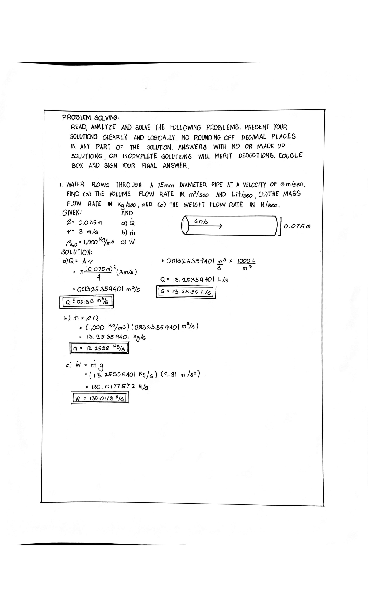 Fluid Mechanics Sample Problems for Analysis and Solutions - Studocu