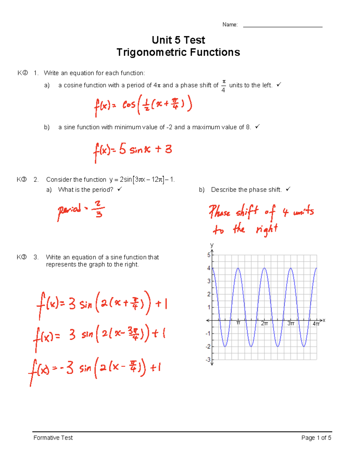Formative Test Trig Functions - Unit 5 Test Trigonometric Functions Kd ...