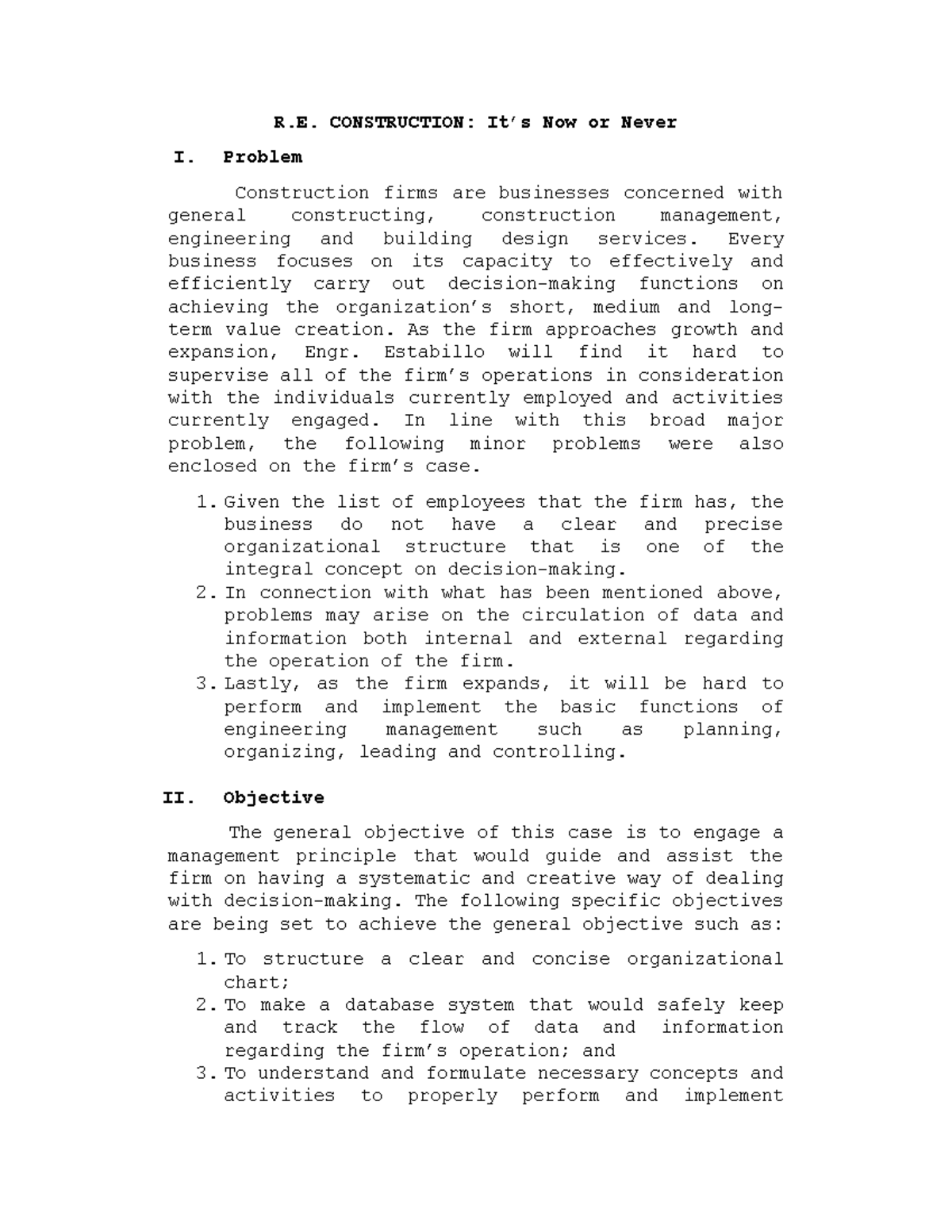 Case Study: RE Construction - Challenges and Solutions for Growth - Studocu