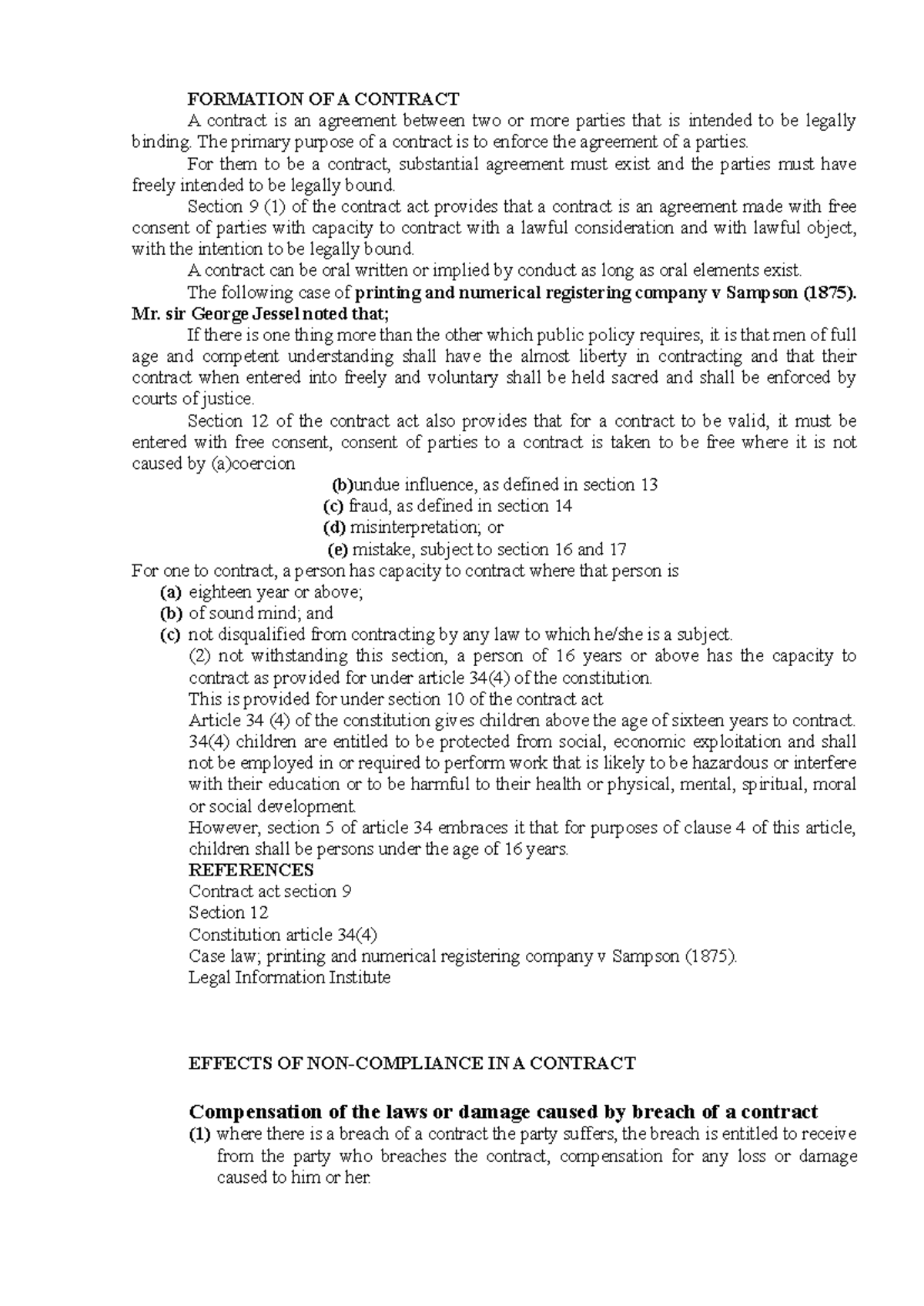 Contract Law: Formation, Types, and Legal Implications - Studocu