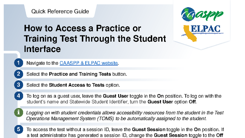 CAASPP ELPAC Quick Guide: Accessing Practice & Training Tests - Studocu
