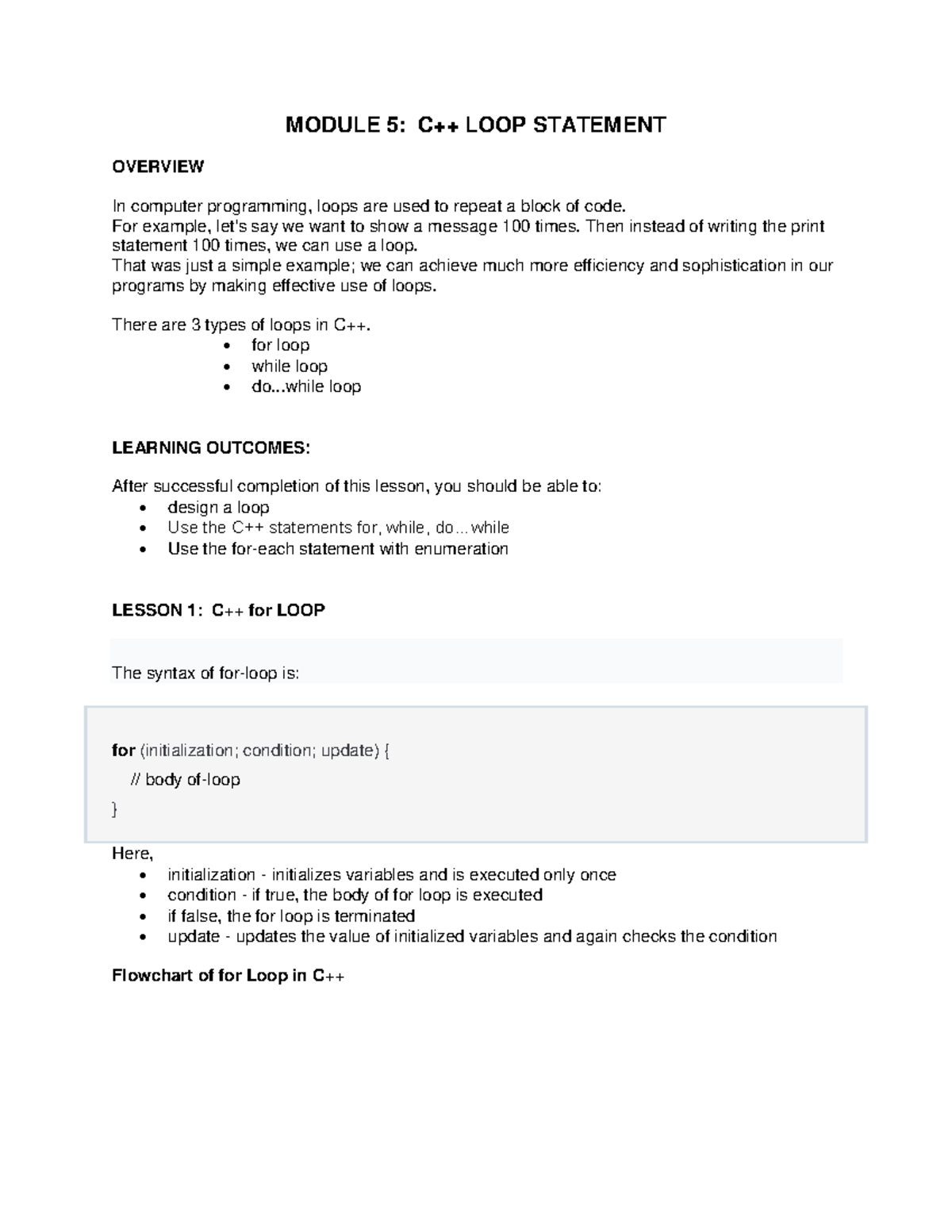Module 5 - read - MODULE 5: C++ LOOP STATEMENT OVERVIEW In computer ...