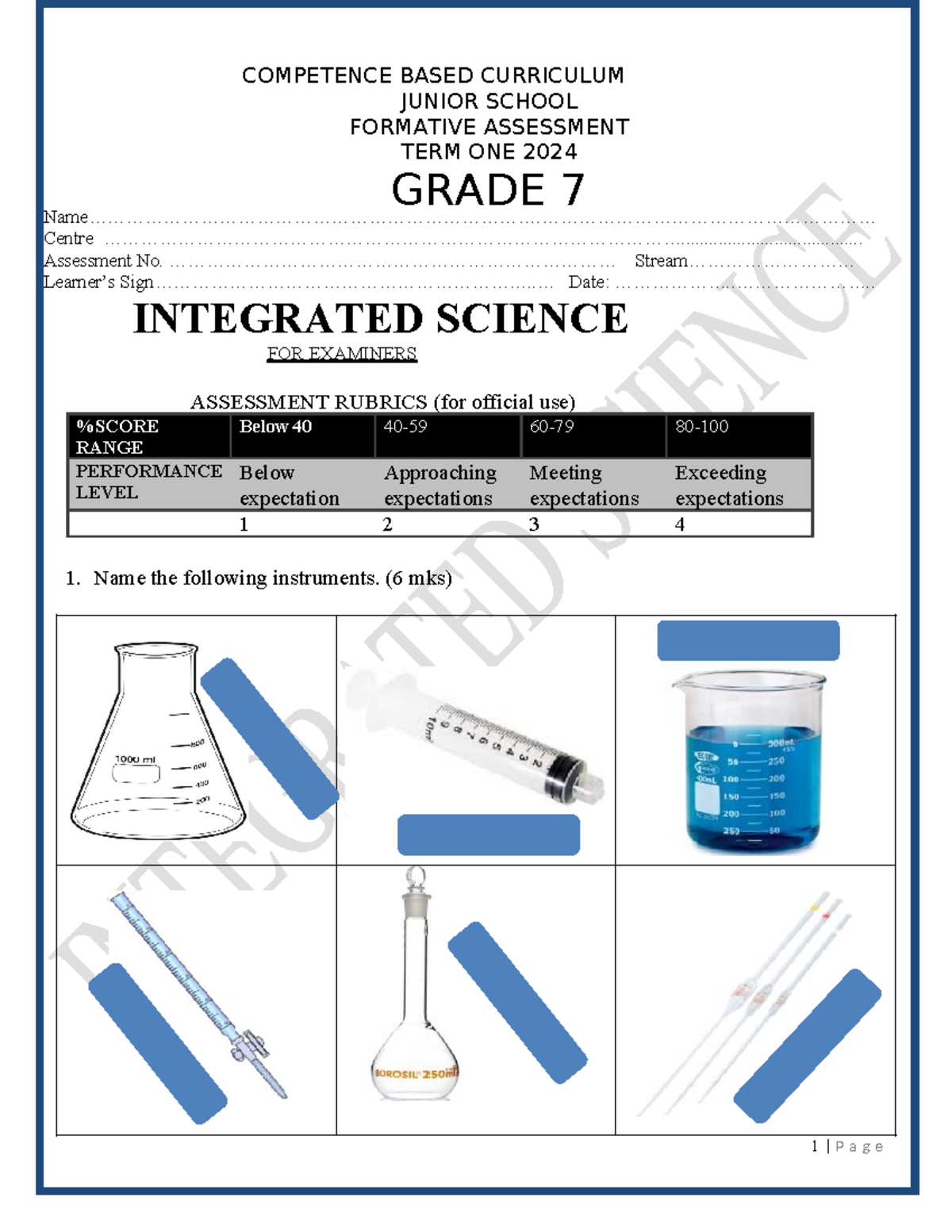 Grade 7 Integrated Science Formative Assessment Term 1 2024 - Studocu