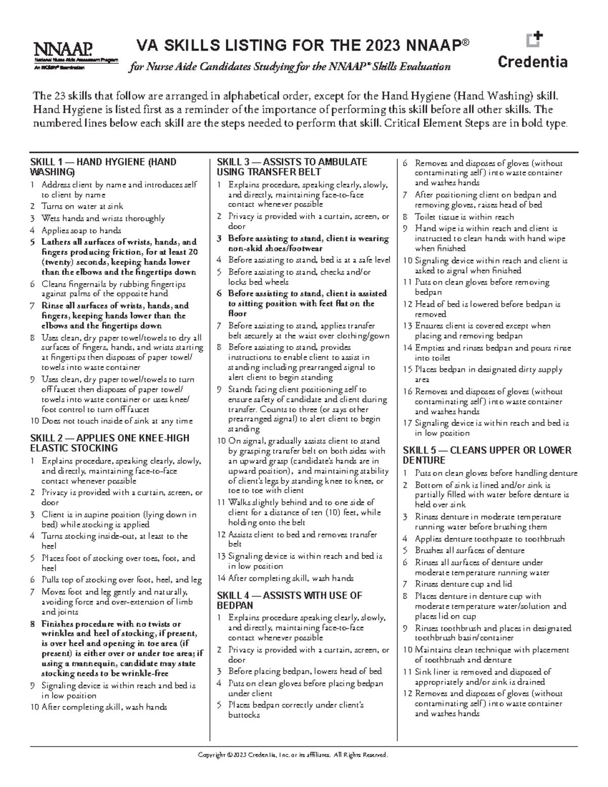 Va nnaap skills list - important steps (bolded steps) including the ...