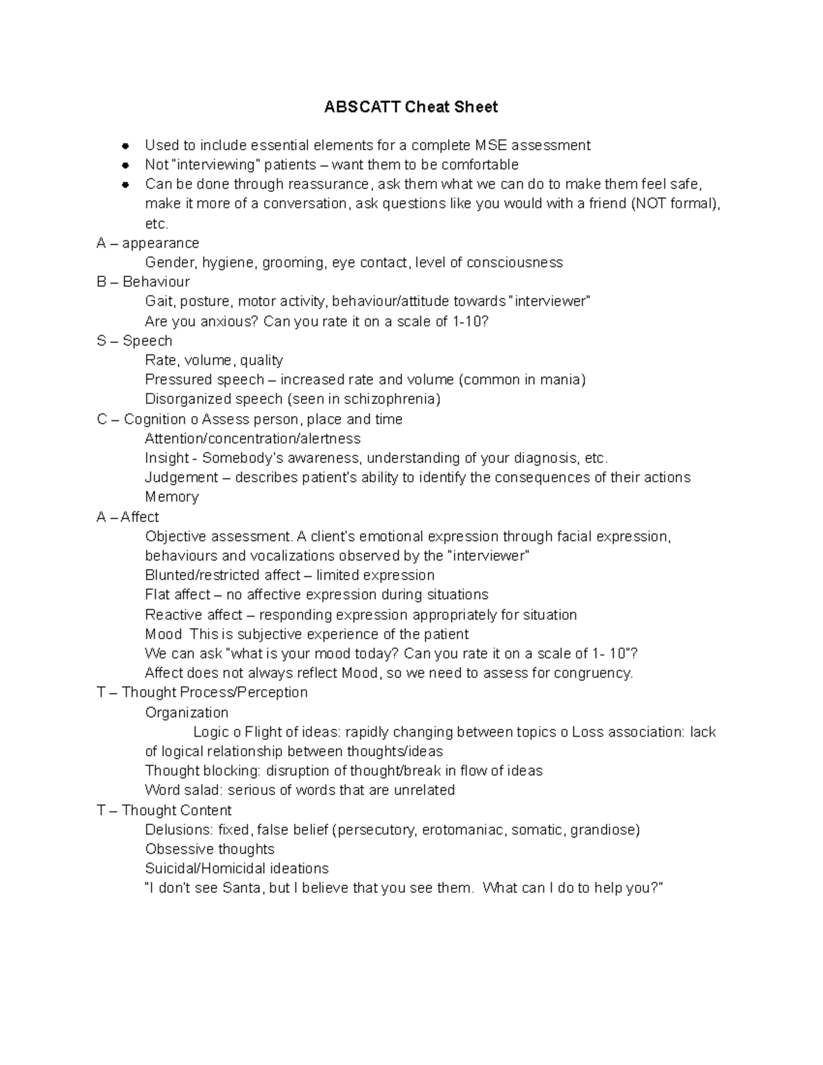 ABSCATT Cheat Sheet Guidelines - NURS 279 Clinical Assessment - Studocu