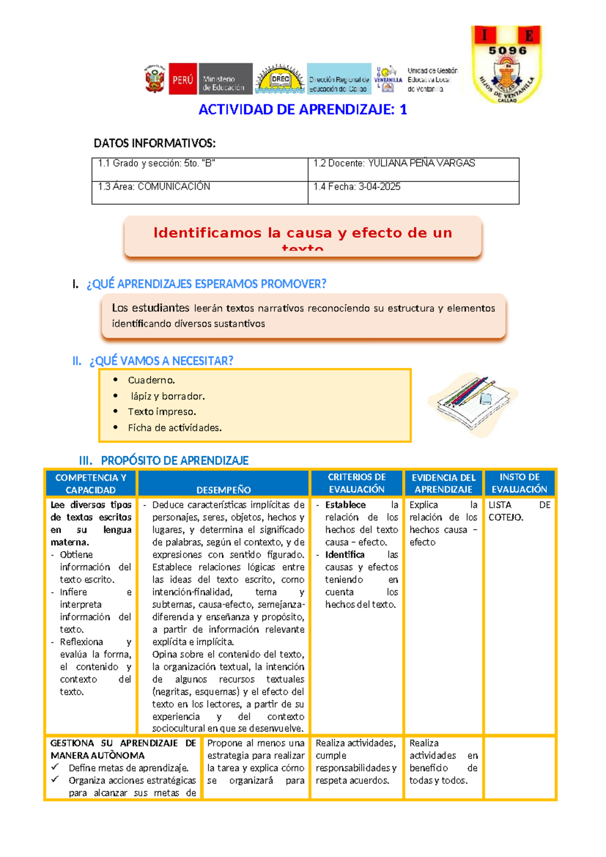 Sesión COM 2: Identificación de Causa y Efecto en Textos Narrativos ...
