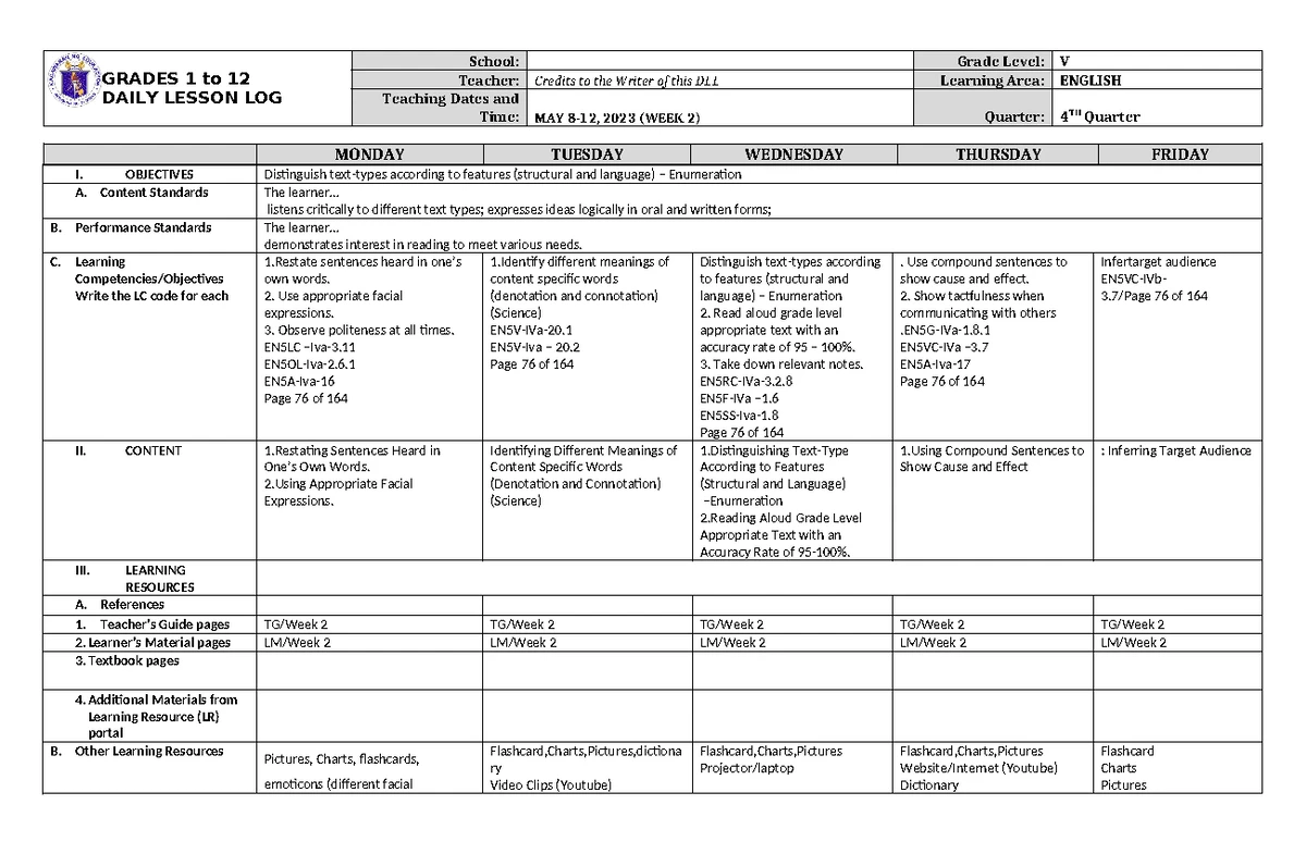 DLL Araling Panlipunan 4 Q4 W2 - GRADES 1 to 12 DAILY LESSON LOG School ...