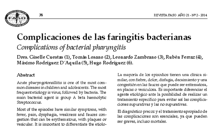 Complicaciones de la Faringitis Bacteriana: Un Estudio Detallado - Studocu