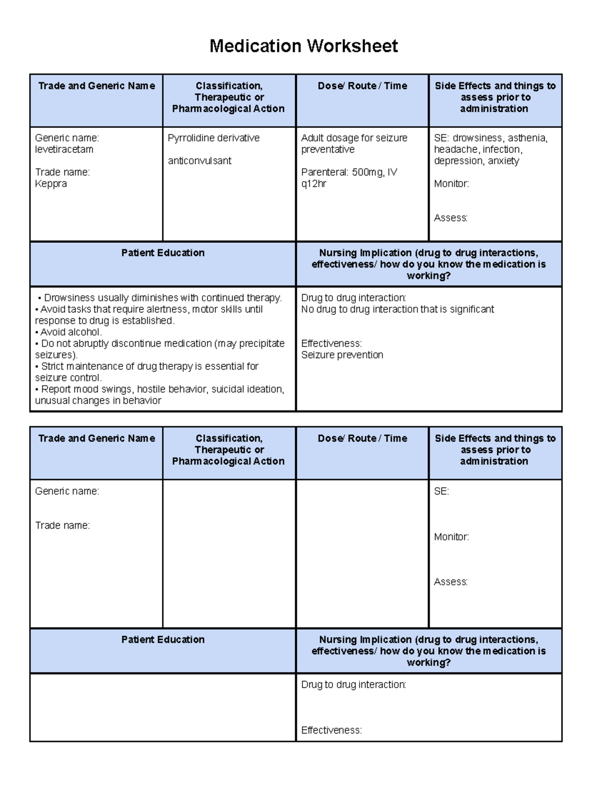 Week 6 meds - medication list for med surg clinical, 211L - Medication ...