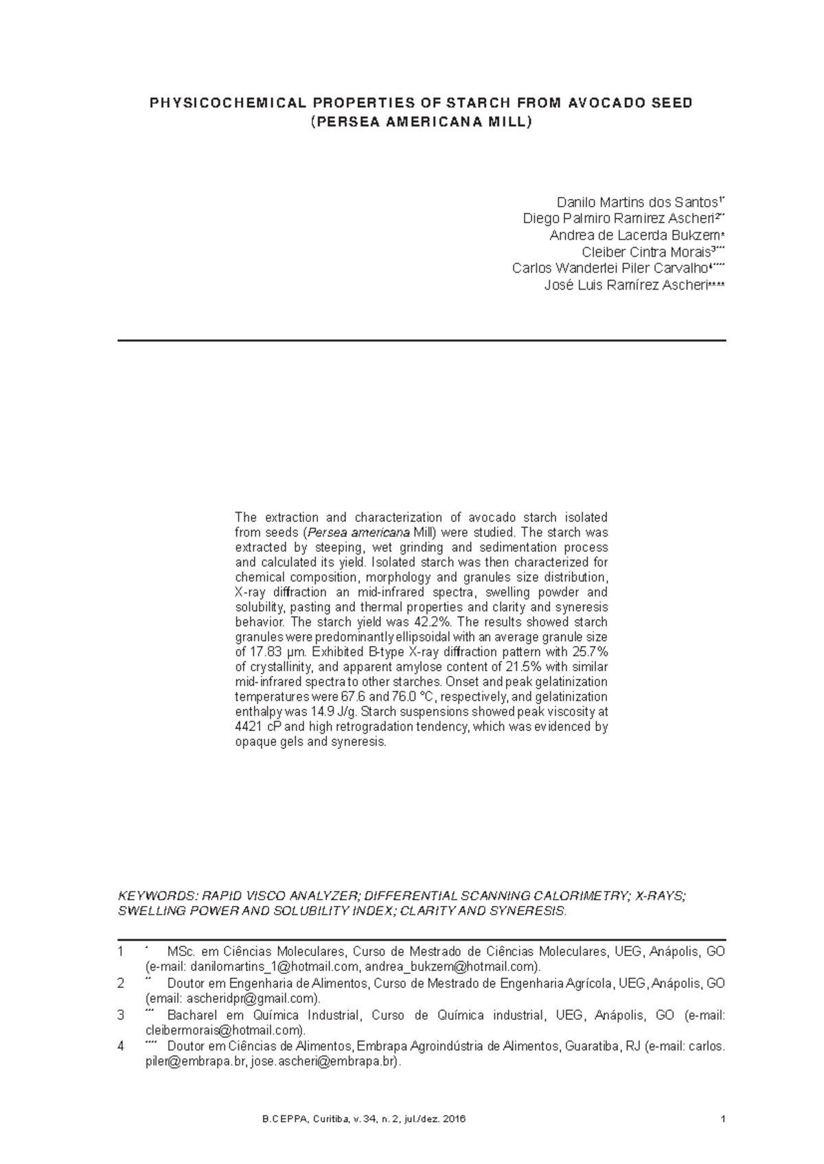 Physicochemical Properties of Starch from Avocado Seed (PER 123) - Studocu