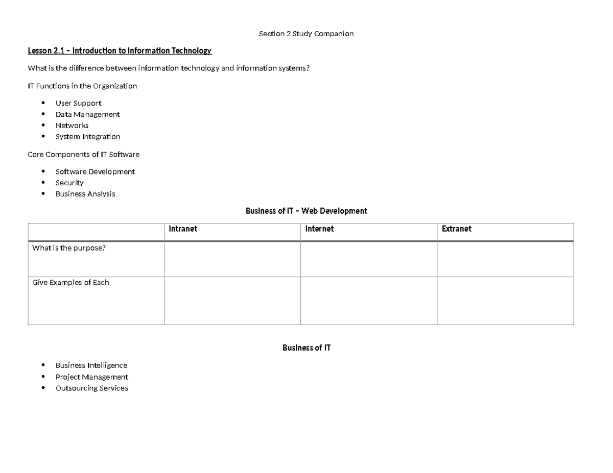 IT 101 - Section 2 Study Companion: Introduction to Information ...