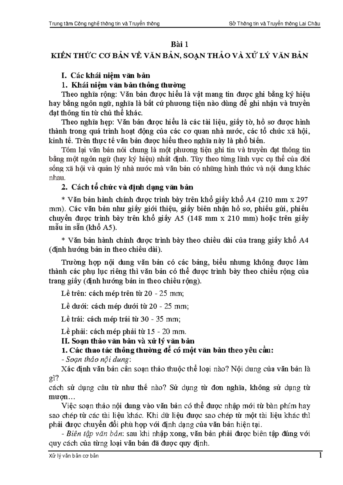 MD03 Xu Ly Van Ban Co Ban - Hihi - Bài 1 KIẾN THỨC CƠ BẢN VỀ VĂN BẢN ...