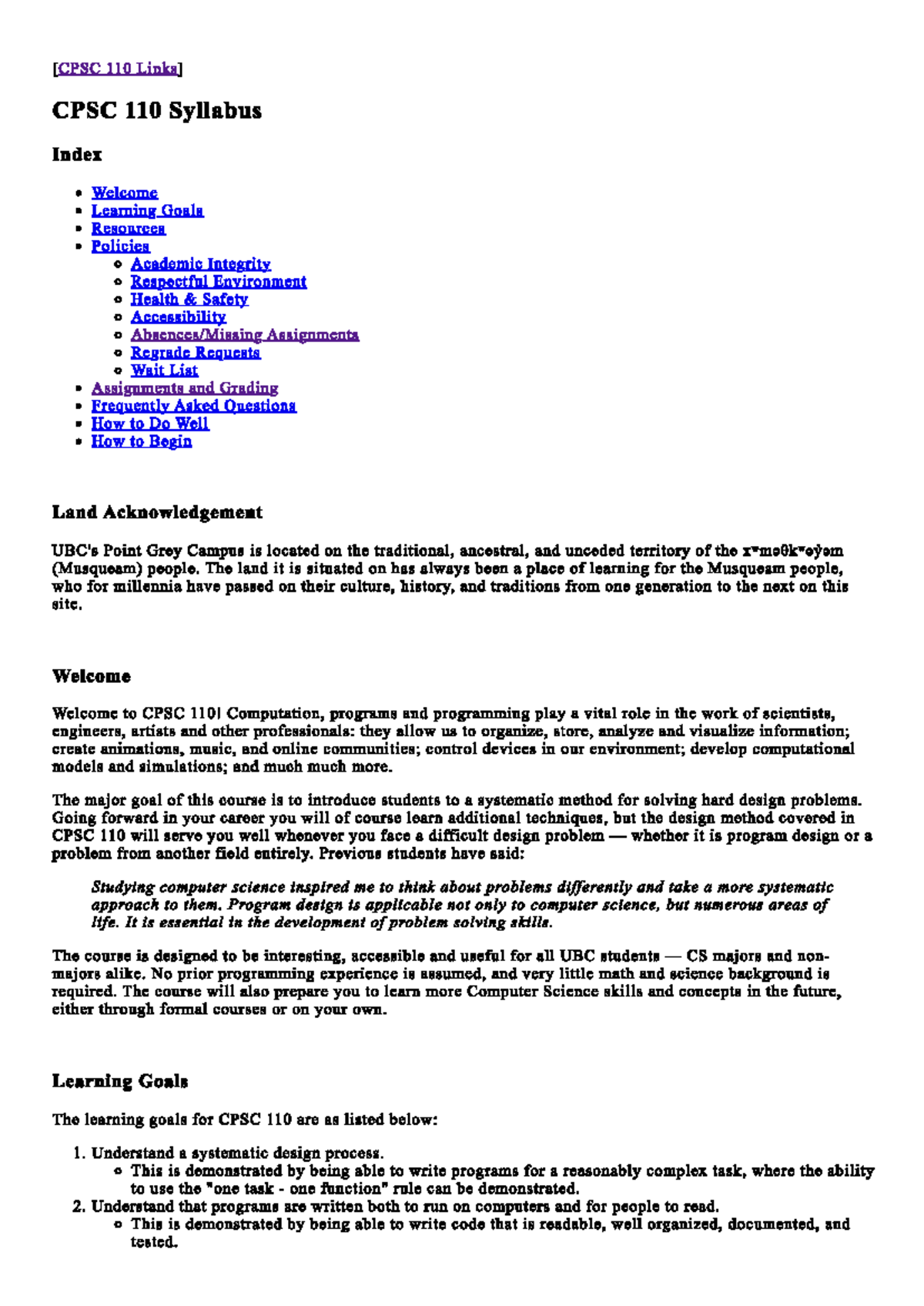 CPSC 110 Syllabus: Course Overview, Policies, and Resources - Studocu