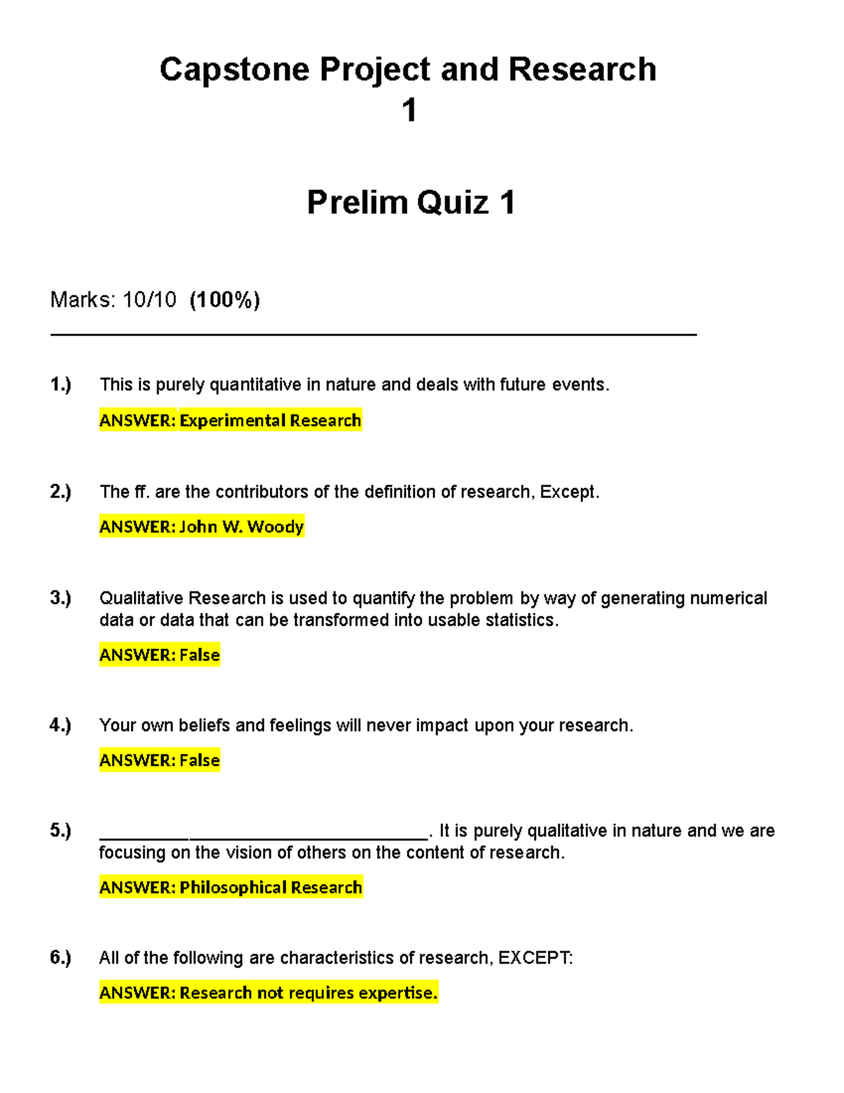 Capstone Project & Research 1 Prelim QUIZ 1 - Capstone Project and ...