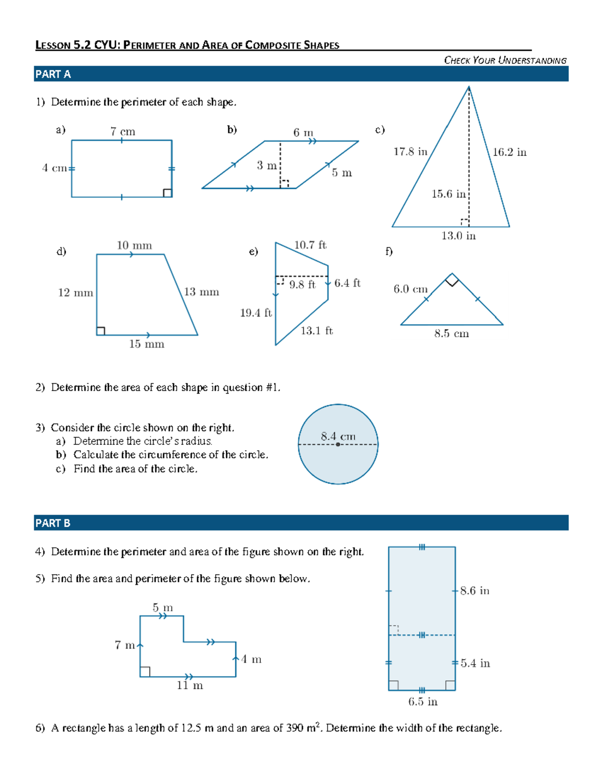 5.2 CYU: Perimeter & Area of Composite Shapes - Lesson Exercises - Studocu