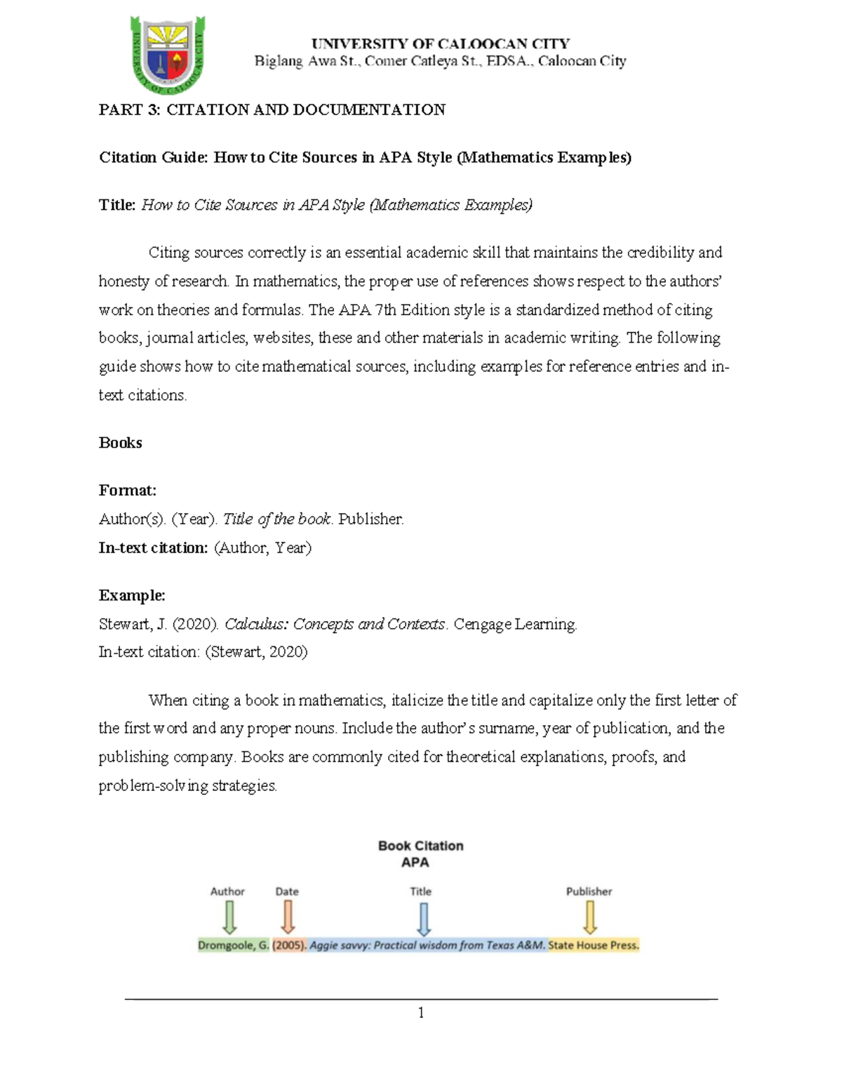 Citation Guide: Citing Sources in APA Style for Math (Part 3) - Studocu