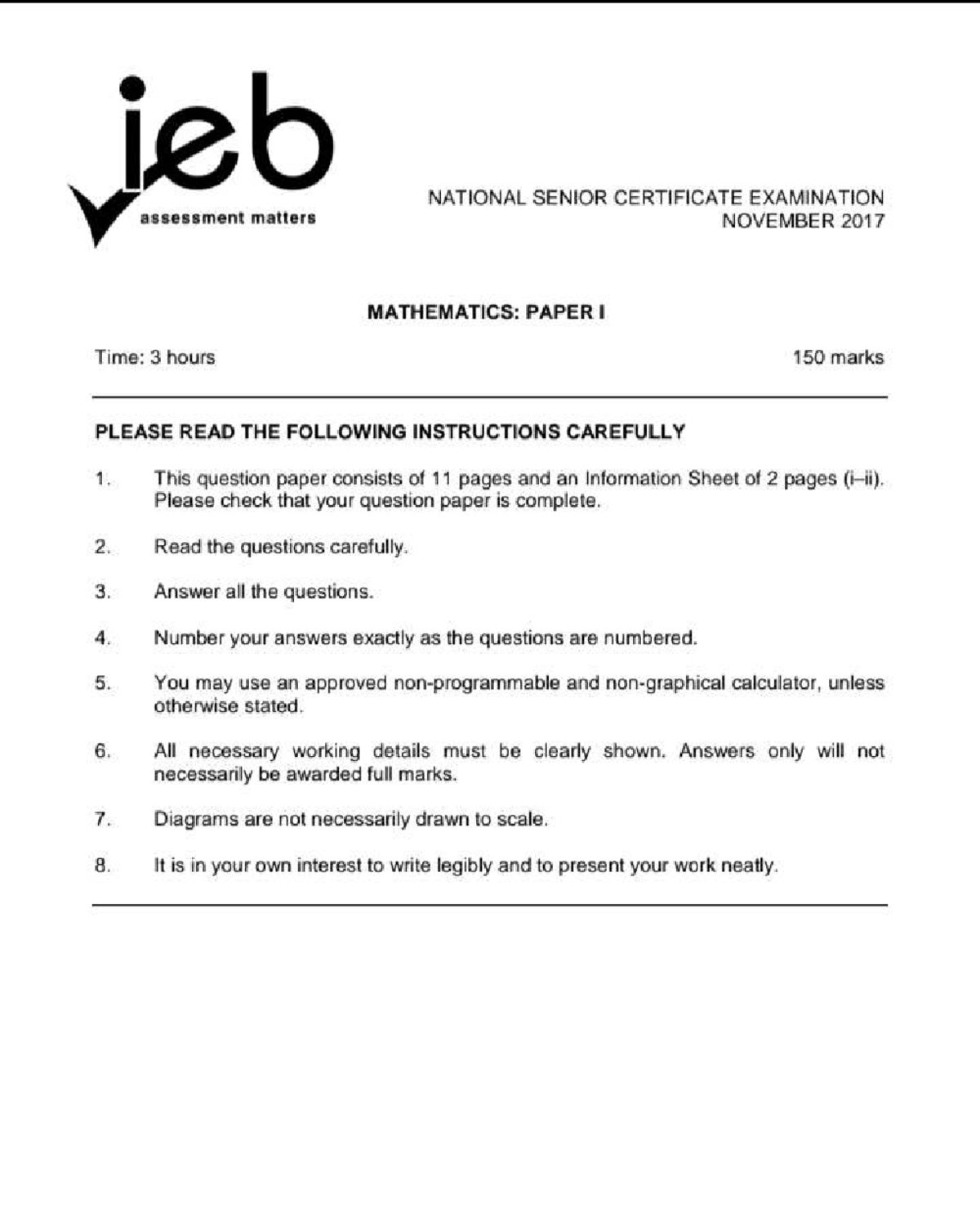 NATIONAL SENIOR CERTIFICATE EXAMINATION: MATHEMATICS PAPER NOV 2017 ...