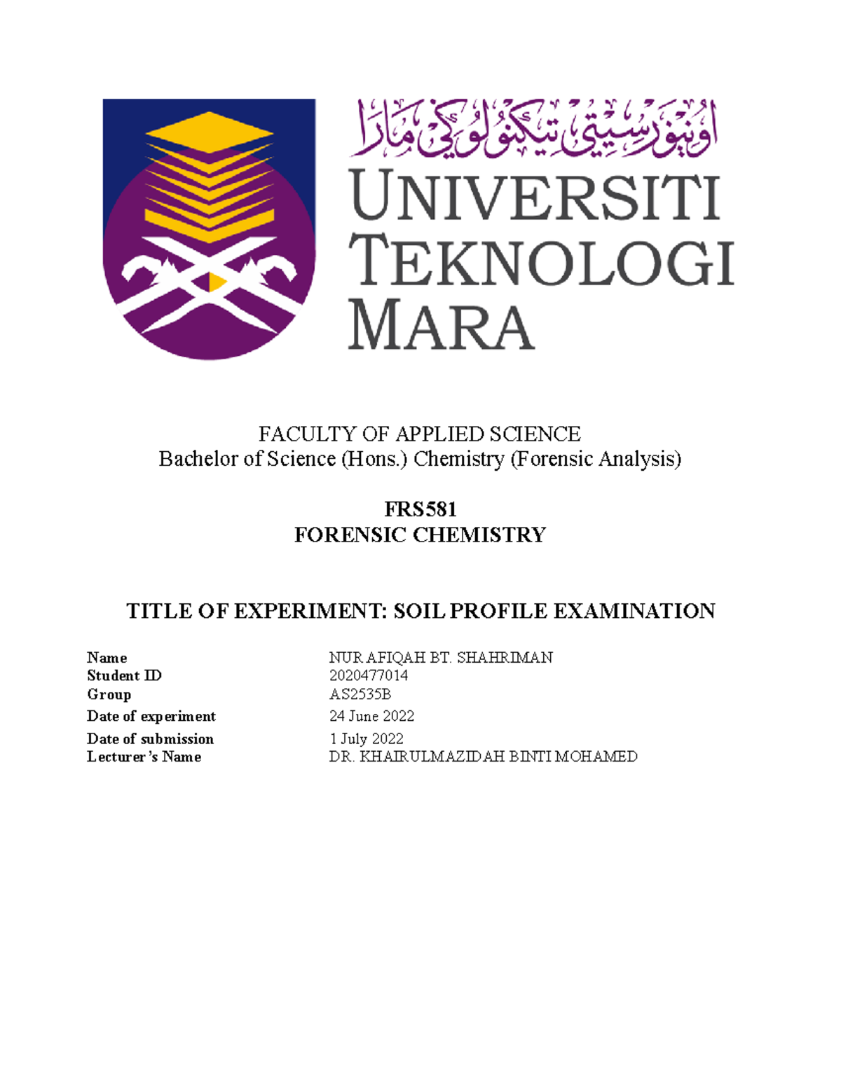 FRS Soil Profile Examination Lab Report - Forensic Chemistry Analysis ...