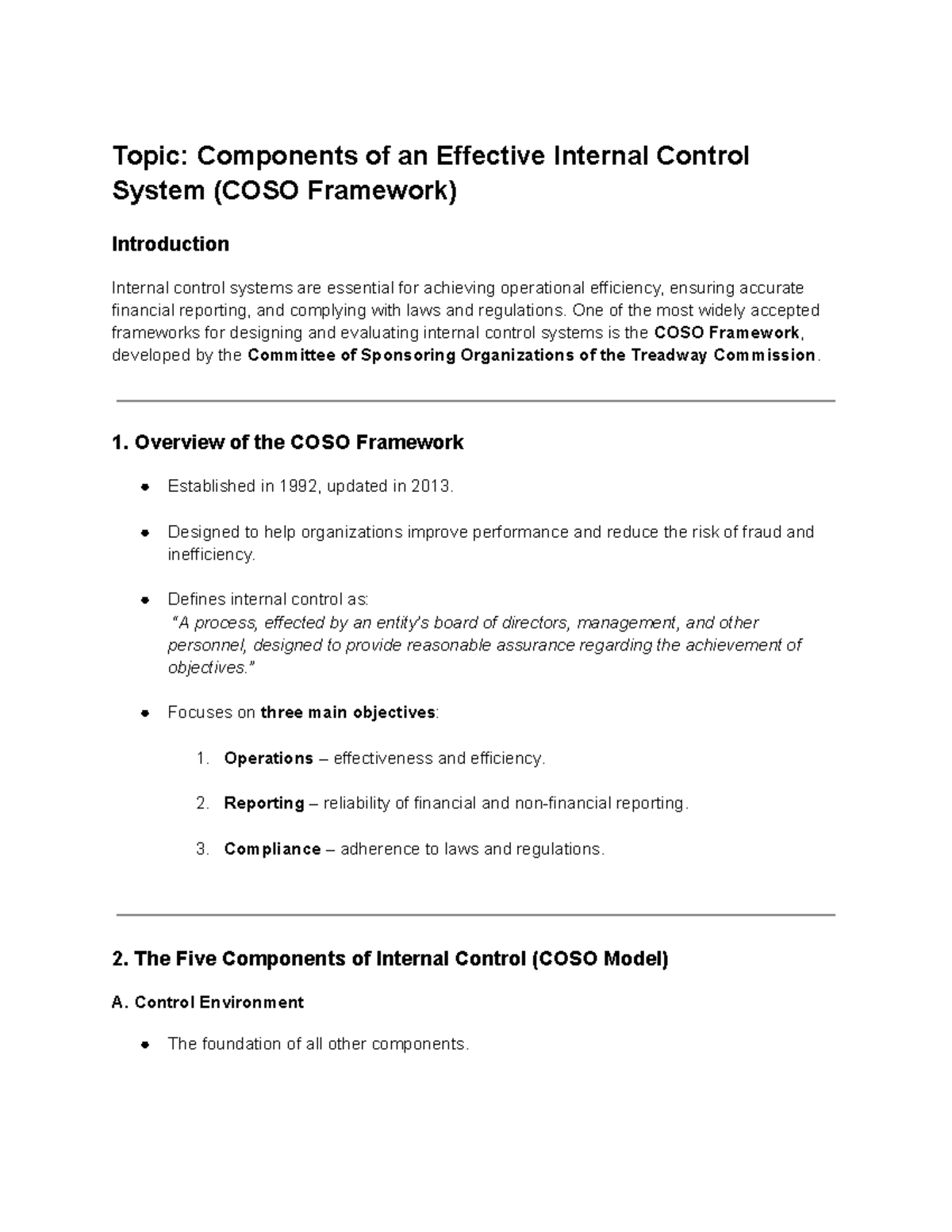 COSO Framework: Key Components of an Effective Internal Control System ...