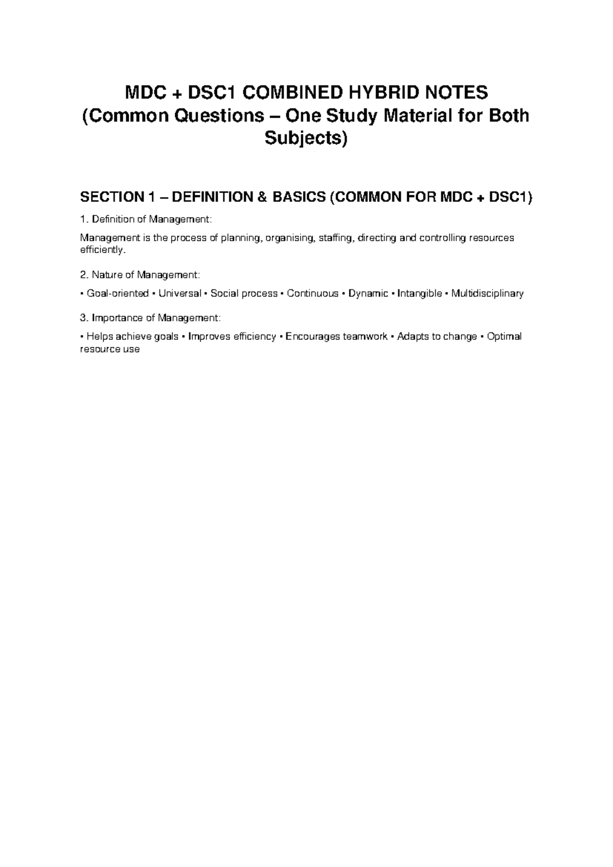 MDC DSC1 Combined Hybrid Notes: Key Management Concepts & Functions ...