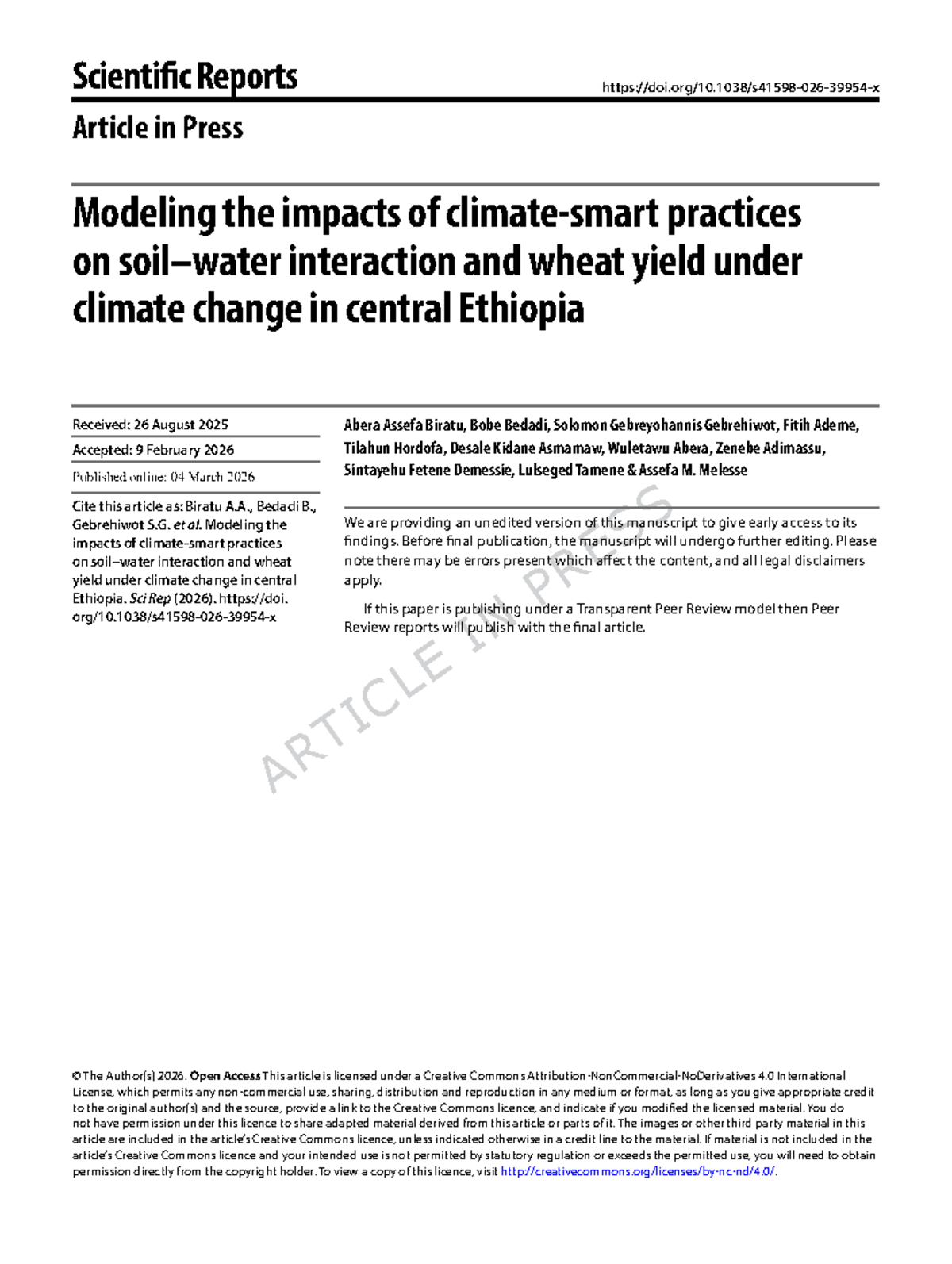 Modeling Climate Change Impacts on Wheat Yield in Central Ethiopia ...