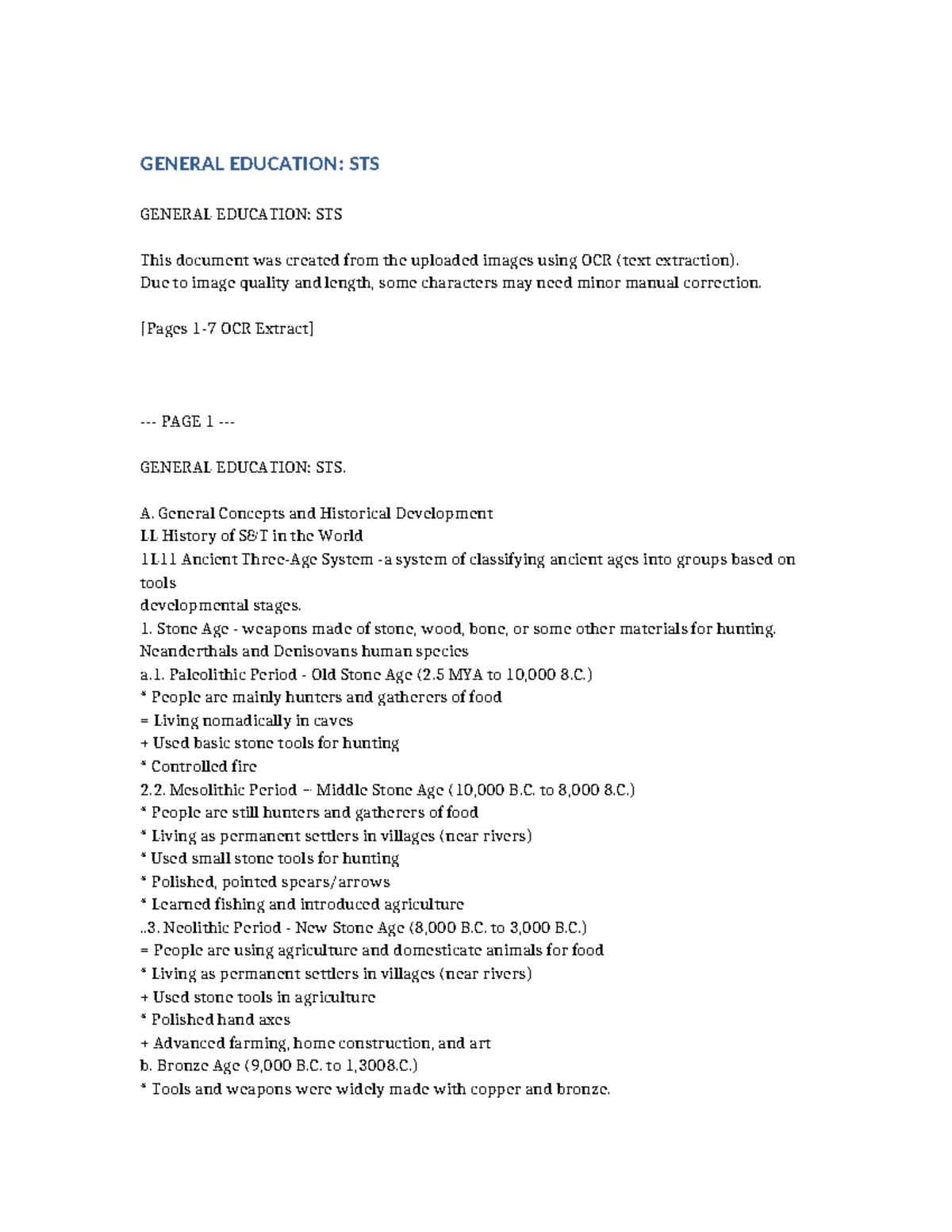 General Education: STS Historical Development of Science and Technology ...