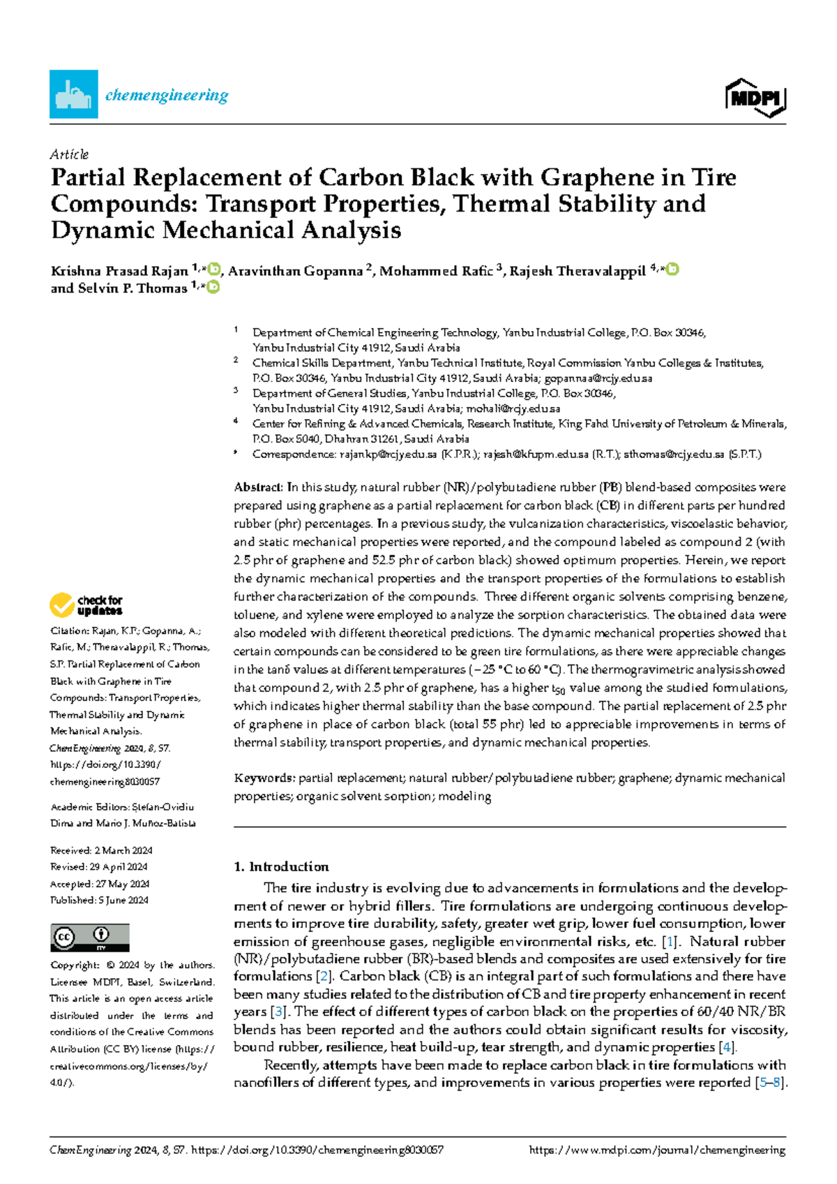 ChemEngineering 8030057: Graphene-Enhanced Tire Compounds Analysis ...