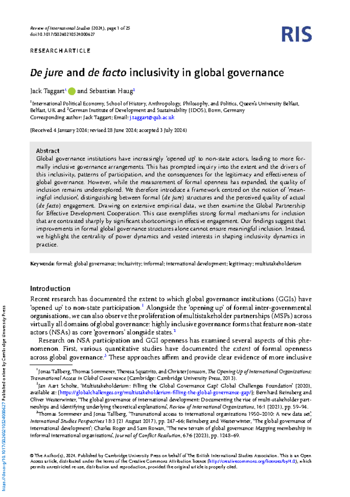 Review of International Studies (2024): De Jure and De Facto ...