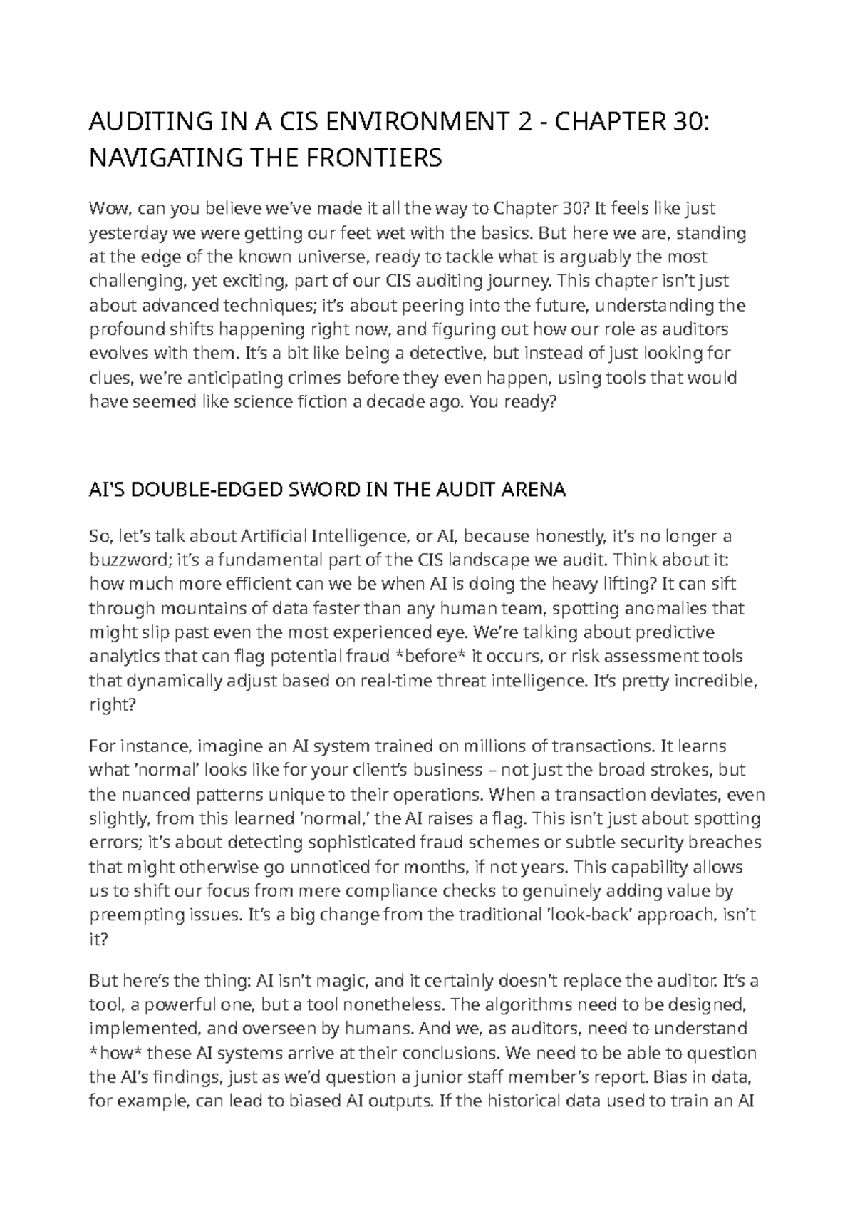 AUDITING IN A CIS ENVIRONMENT 2 CHAPTER 30 REVIEW - Studocu