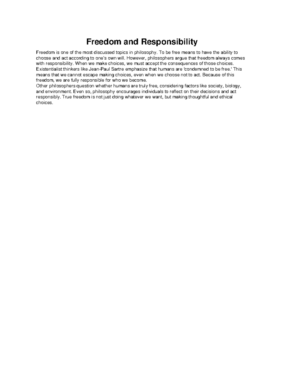 Philosophy 2: Exploring Freedom and Responsibility in Choices - Studocu