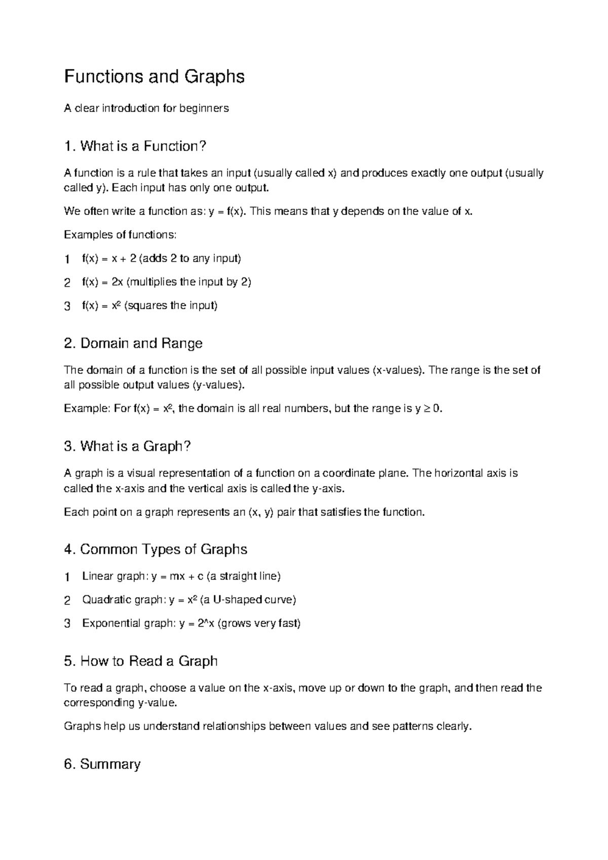 Functions and Graphs: A Beginner's Guide to Understanding - Studocu