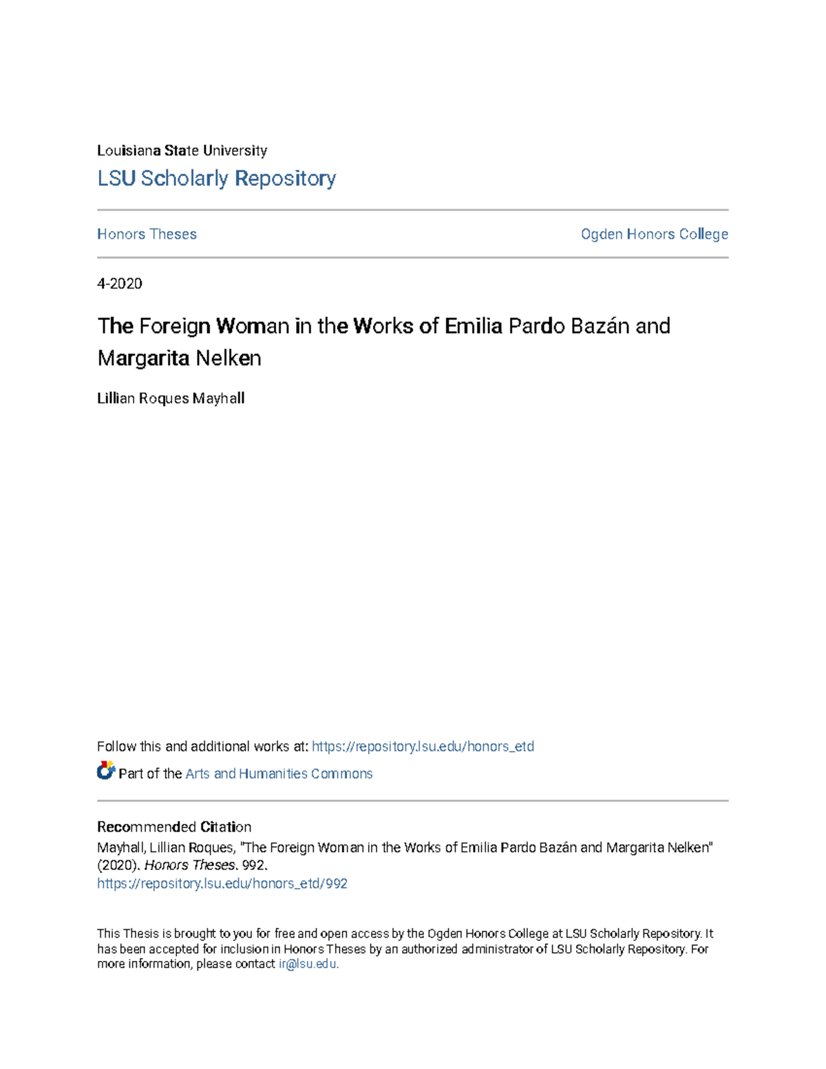 The Foreign Woman in Spanish Literature: Analyzing Pardo Bazán and ...