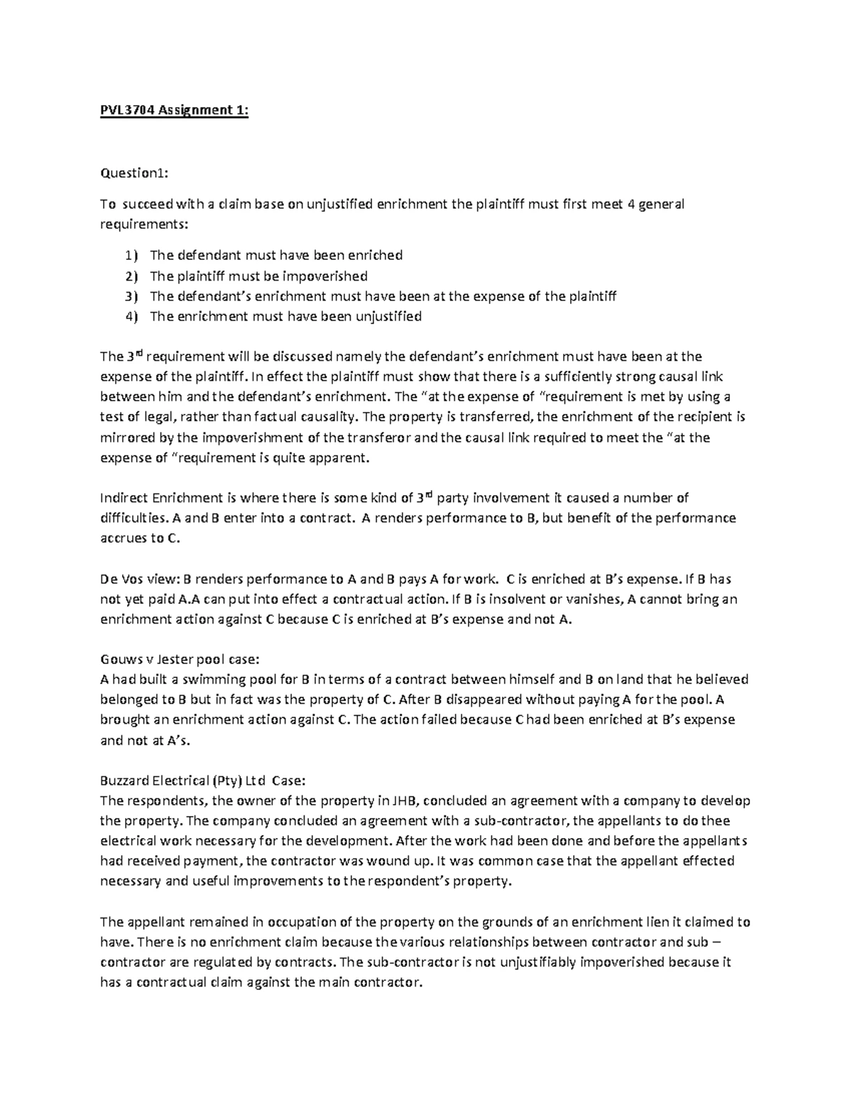 PVL3704 Assignment 1 Memo: Unjust Enrichment Analysis - Sem 2 2025 - Studocu
