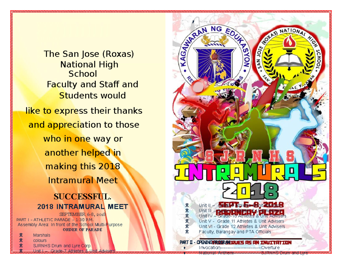 2018 Intramural Meet Proposal - San Jose National High School - Studocu