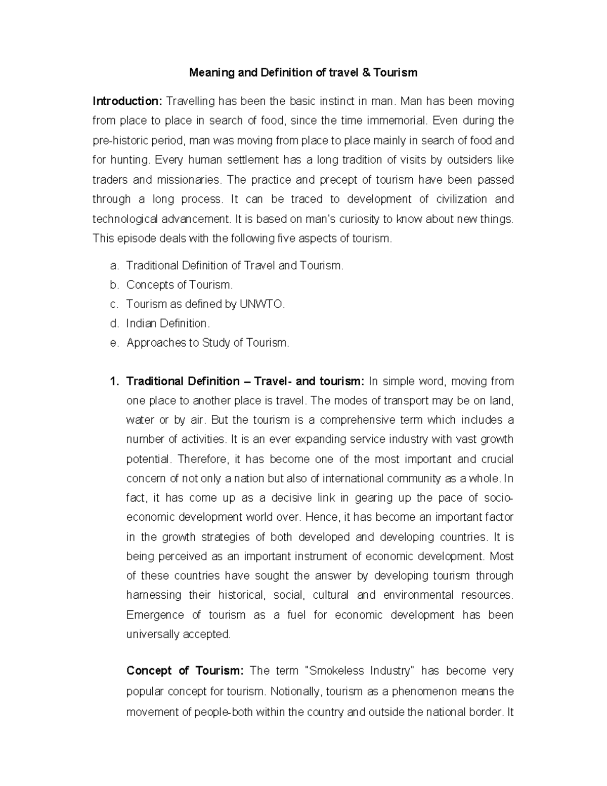 Understanding Travel & Tourism: Definitions and Concepts - Studocu