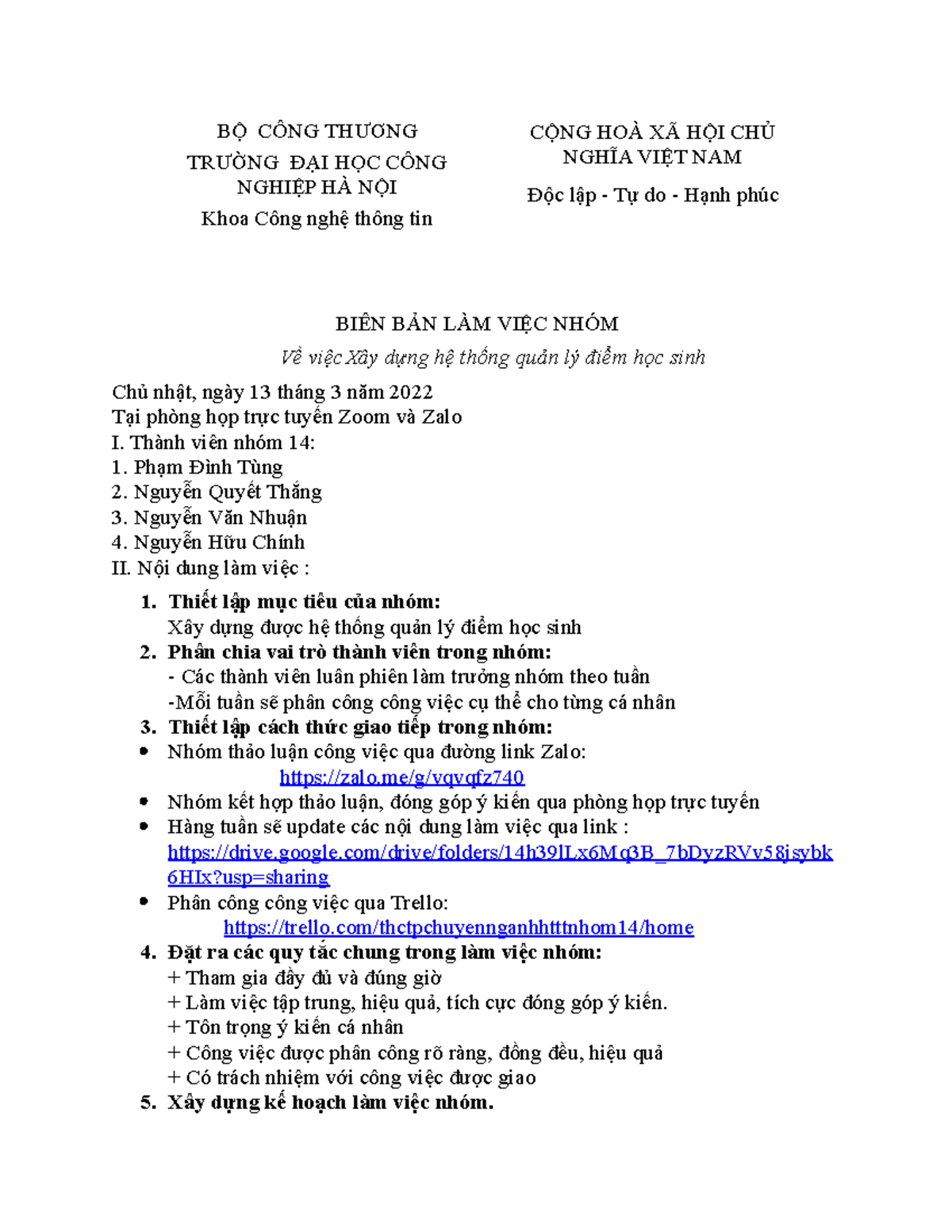 Kickoff nhóm 14 - sdasd á - BỘ CÔNG THƯƠNG TRƯỜNG ĐẠI HỌC CÔNG NGHIỆP ...