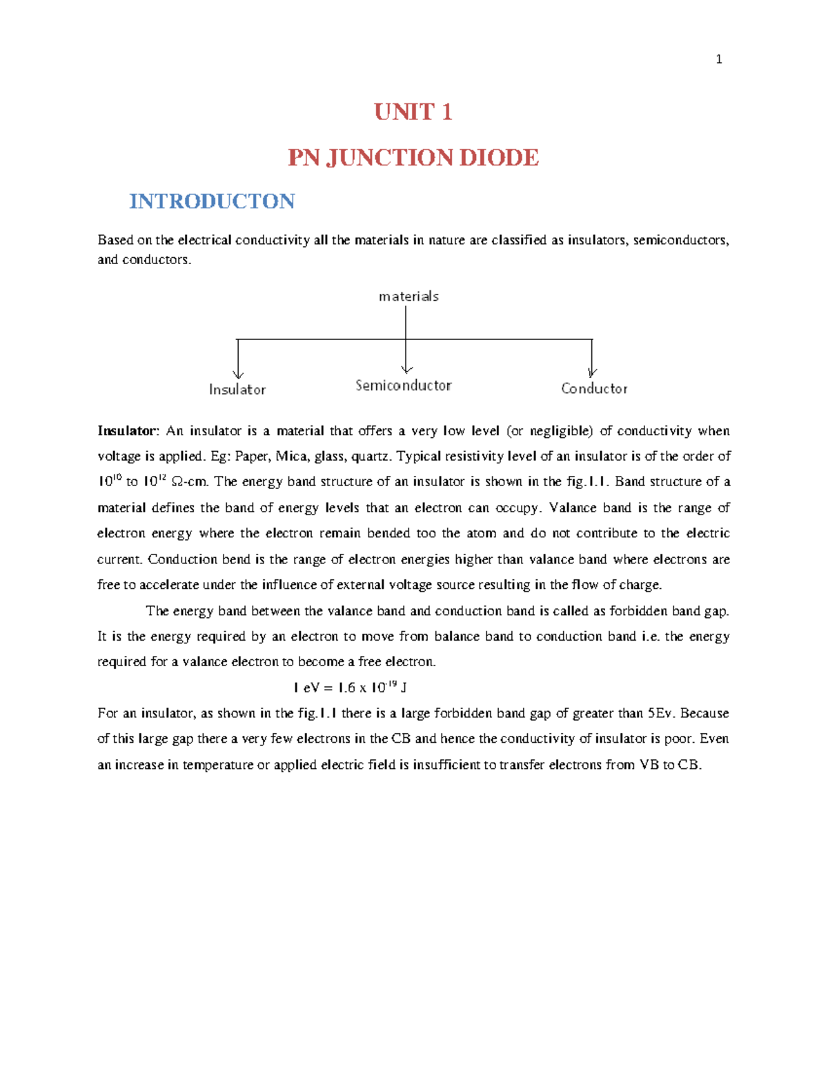 1 UNIT 1 PN JUNCTION DIODE INTRODUCTION - Electron Devices and Circuits - Studocu