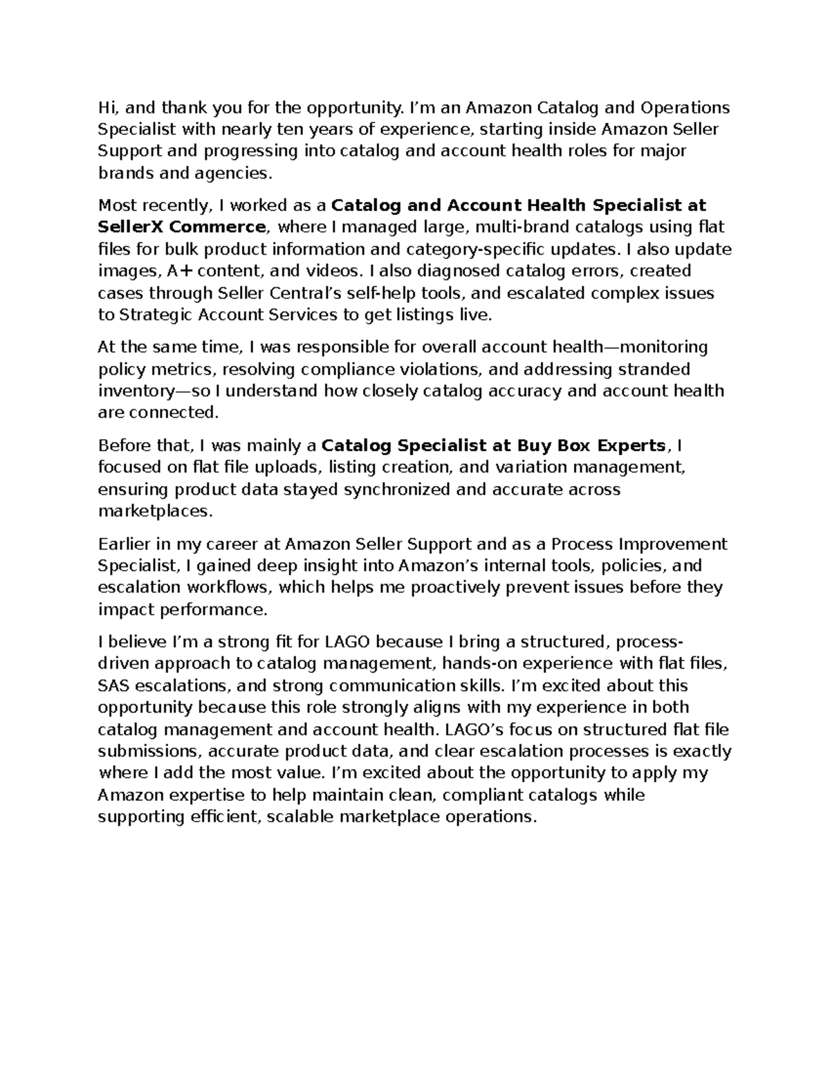 Tell me about your self - None - Hi, and thank you for the opportunity ...