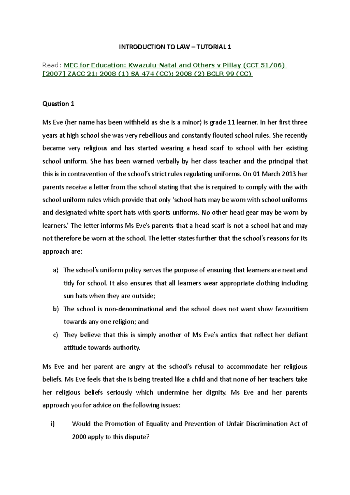 Intro to law past paper question and answers - 48070 - SUN - Studocu